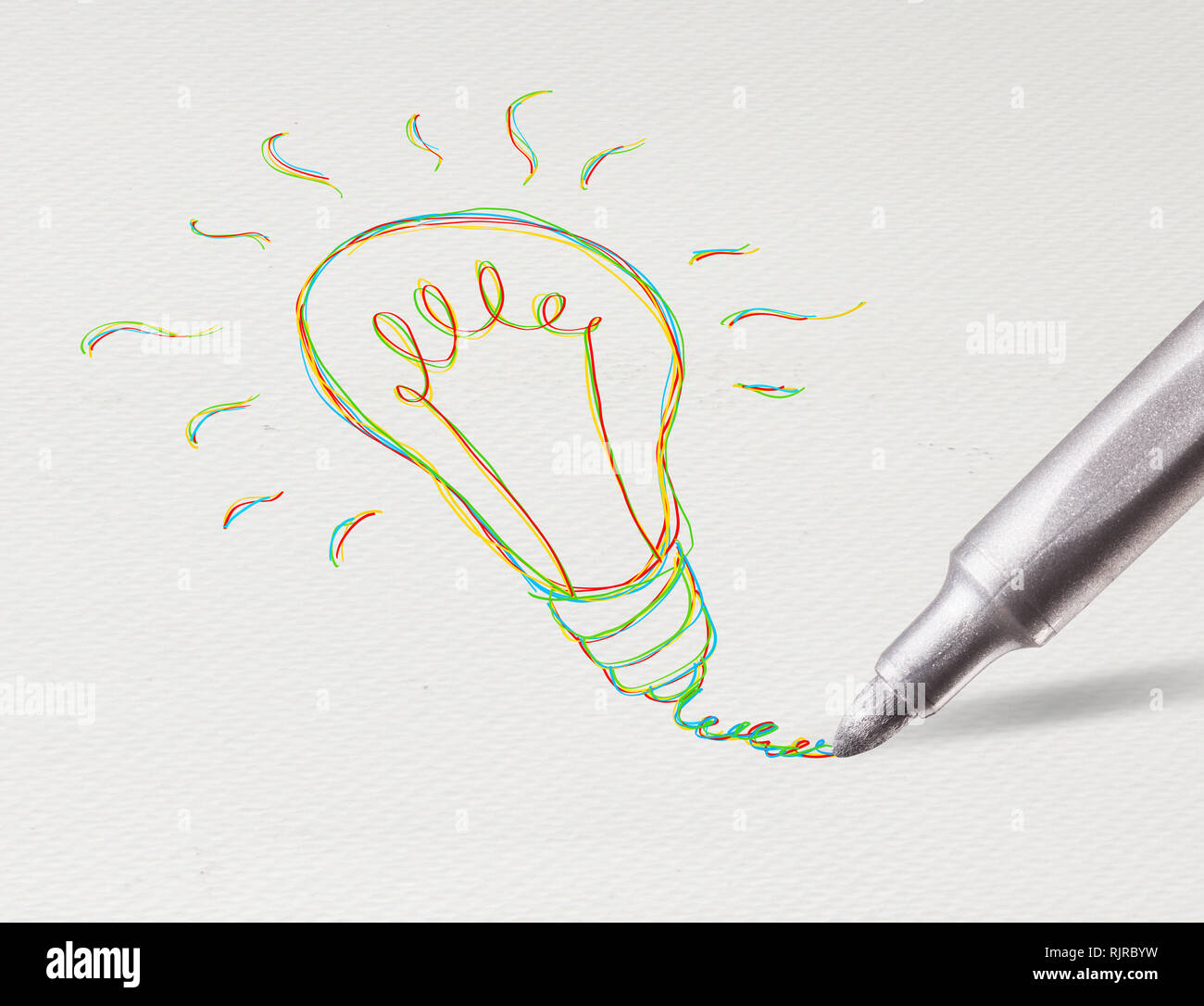 Pencil drawing new idea bulb on white paper Stock Photo - Alamy