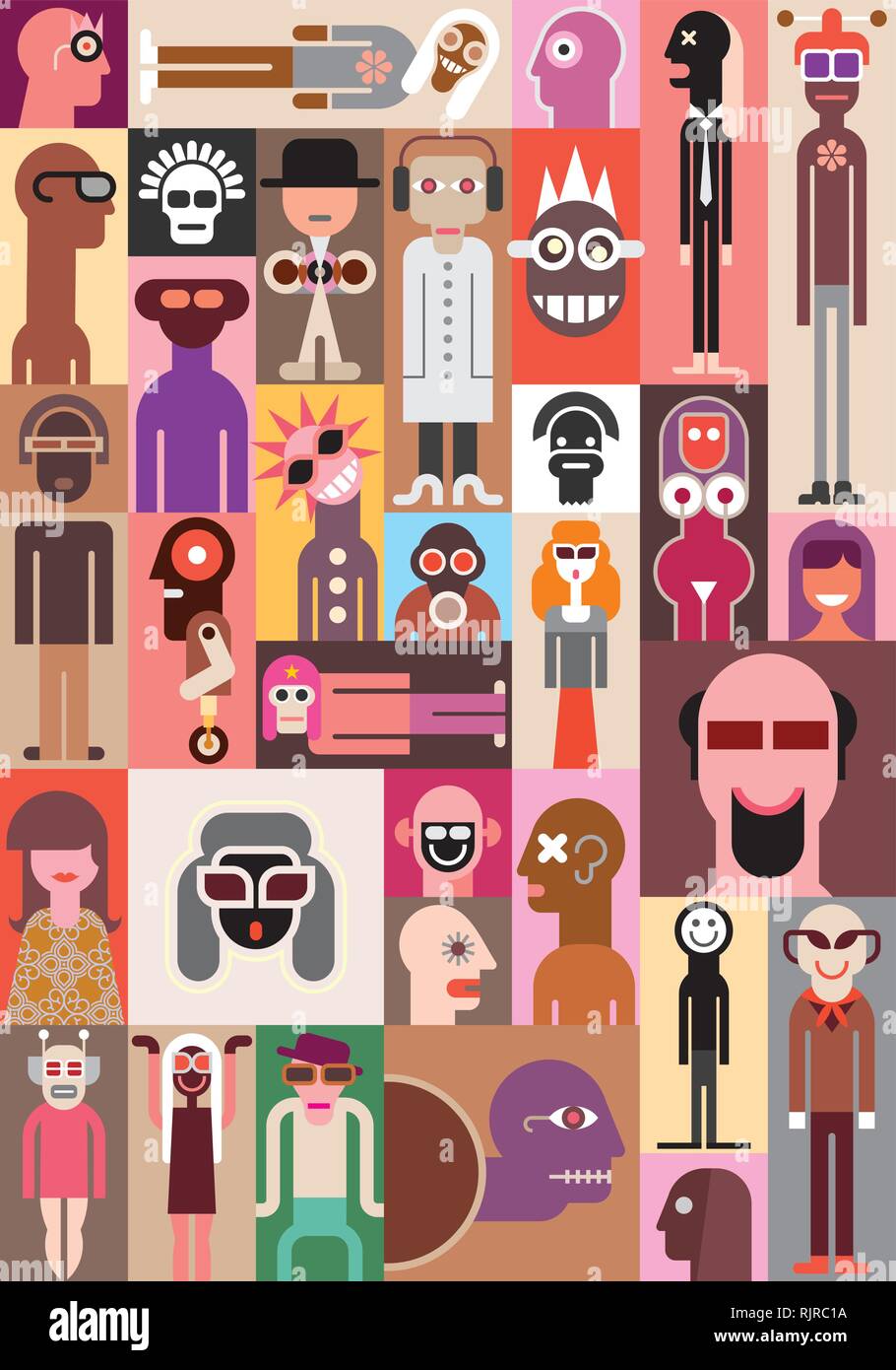 Large group of people. Art composition of abstract portraits - vector ...