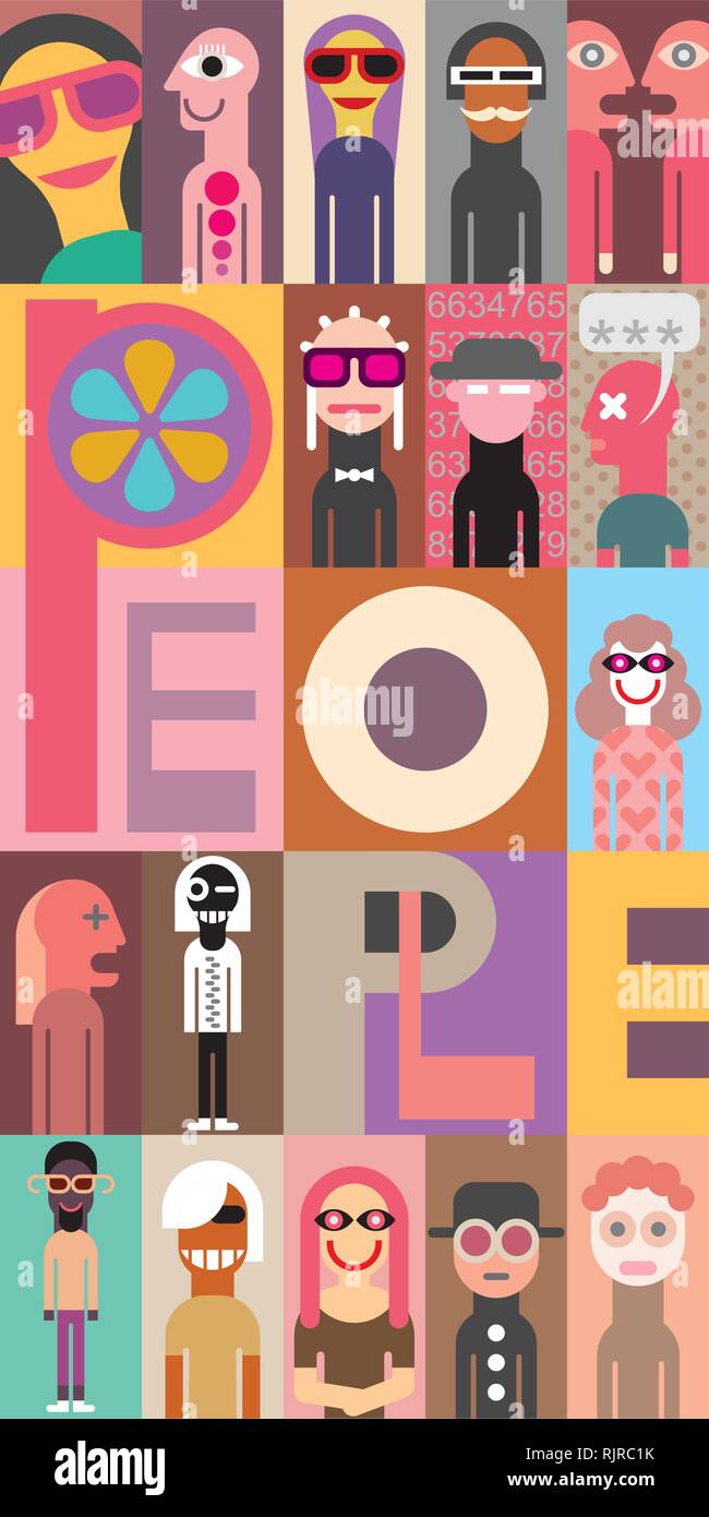 People. Art composition of different people. Graphic design with text ...