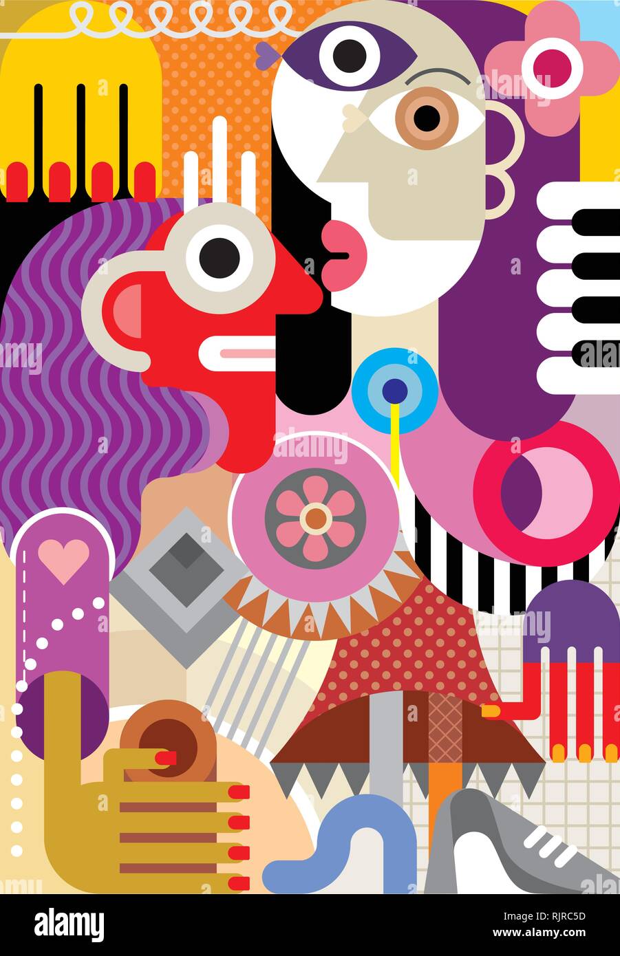 Woman with her mother - abstract art vector illustration Stock Vector ...