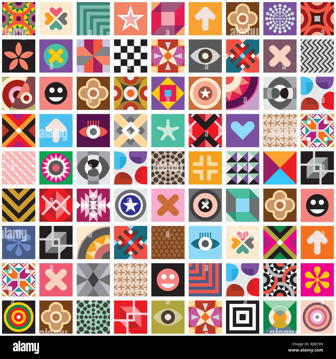 Large set of different abstract vector patterns and symbols. Seamless ...