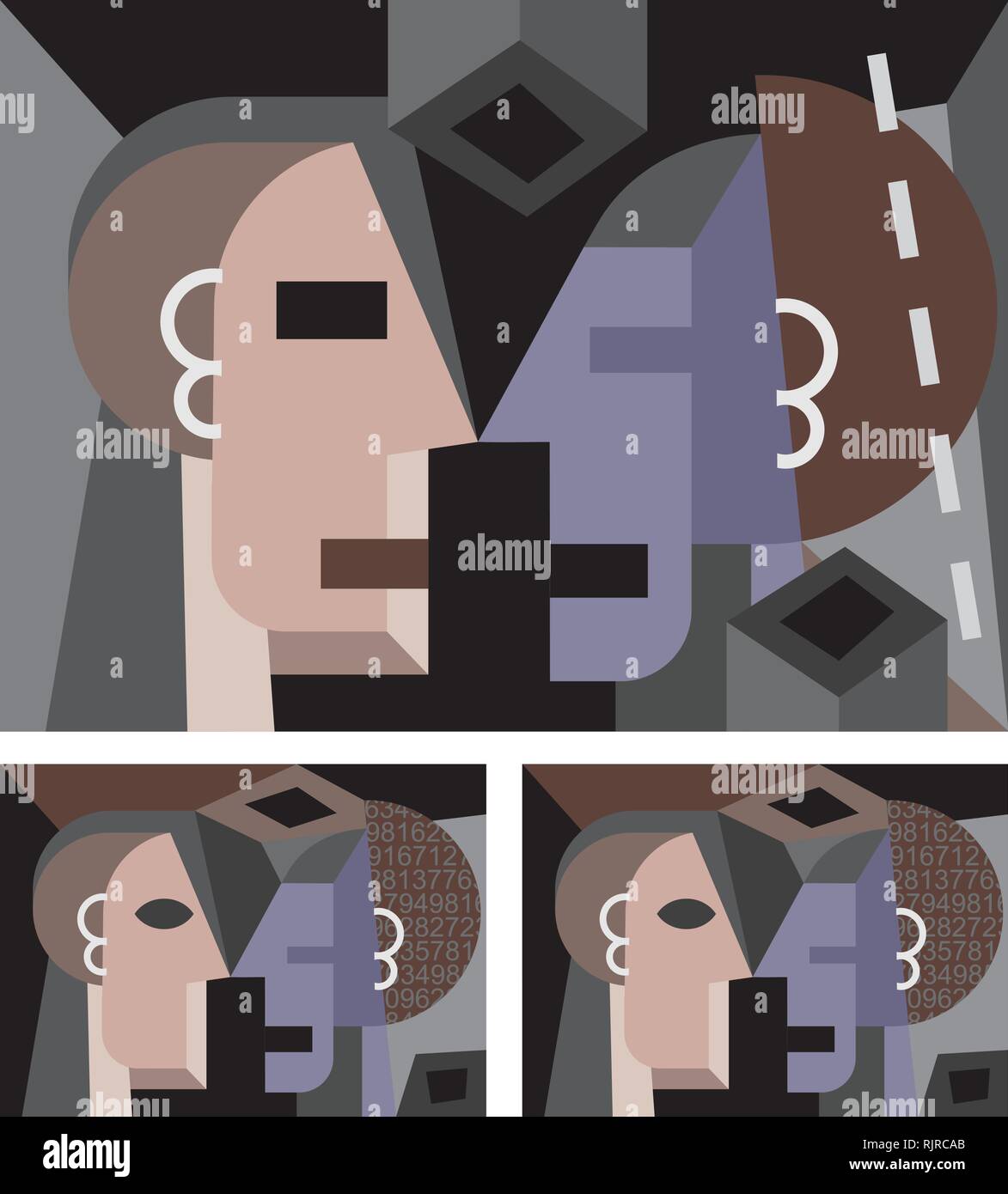 Cubism portrait of two men looking at each other. Vector illustration ...