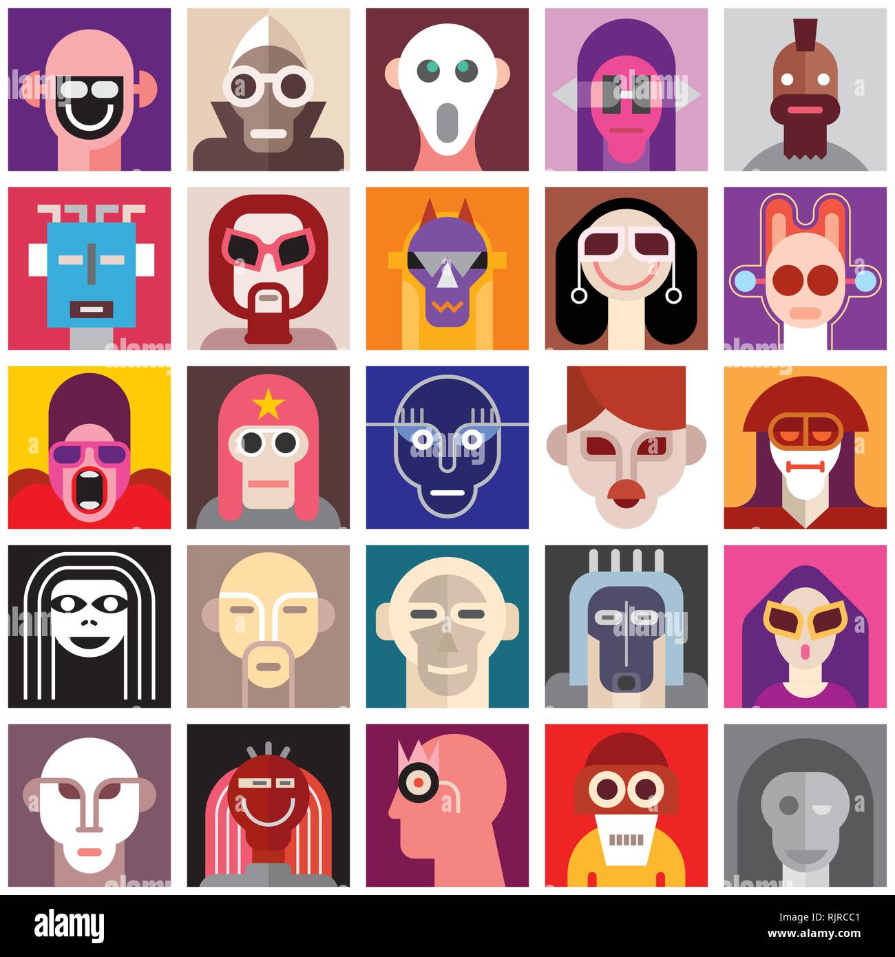 People Wearing Masks. Collage of a different people portraits. Seamless ...