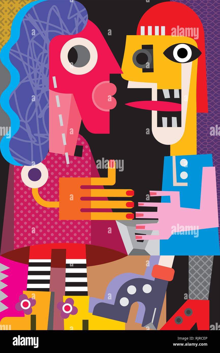 Angry man shouting at a woman. Modern fine art picture. Vector ...