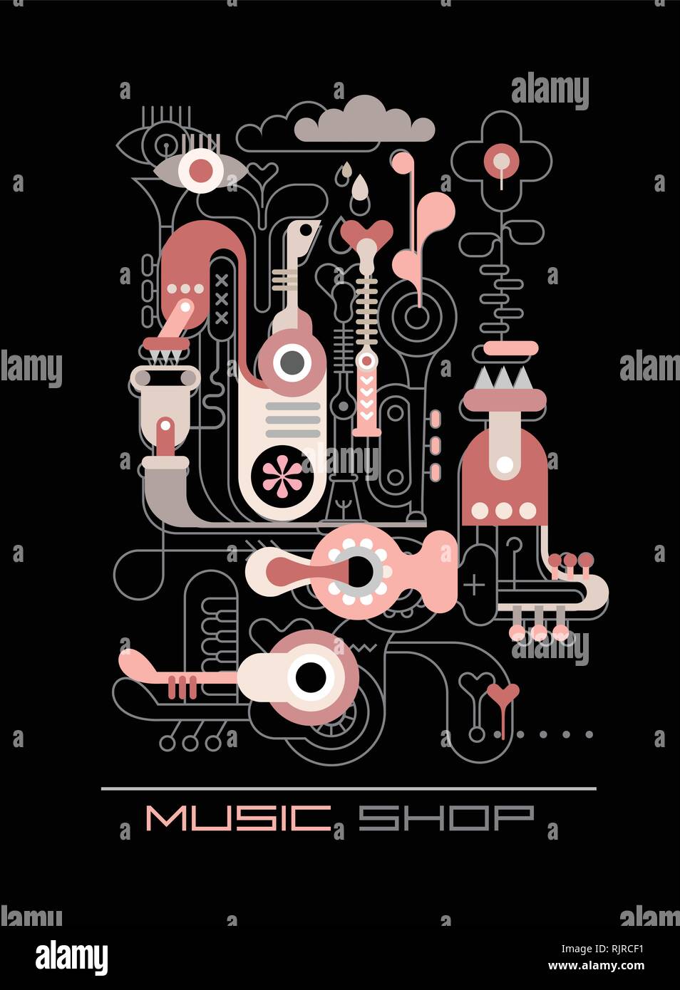 Abstract composition "music shop". Vector line and shape art ...