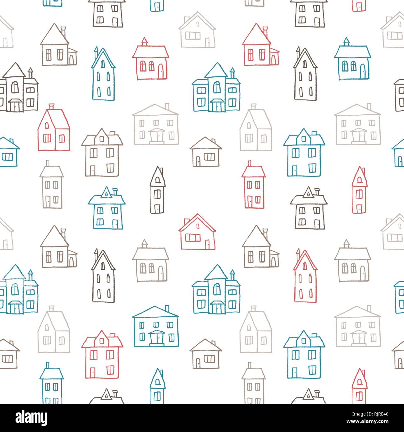 House doodle pattern - village vector illustration. Seamless texture ...