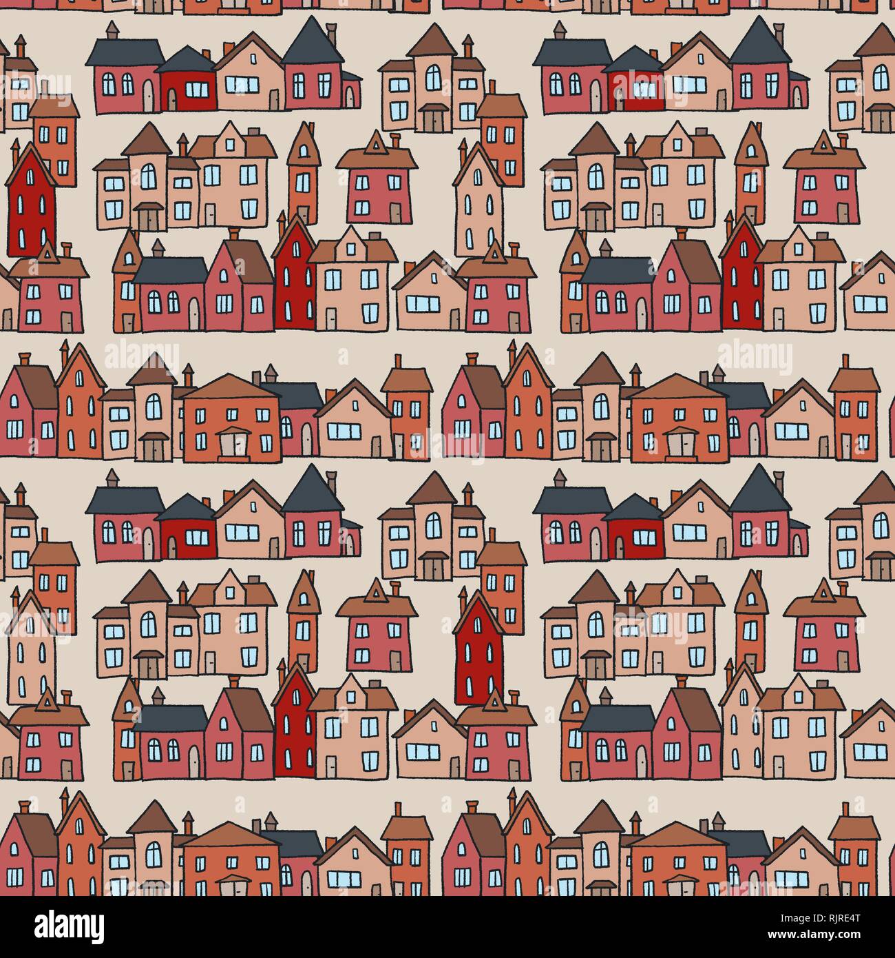 Seamless red town vector - village textile pattern illustration Stock ...