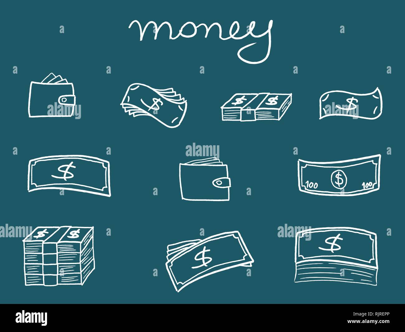 Money icons - sketchy doodle style illustration with banknotes and ...