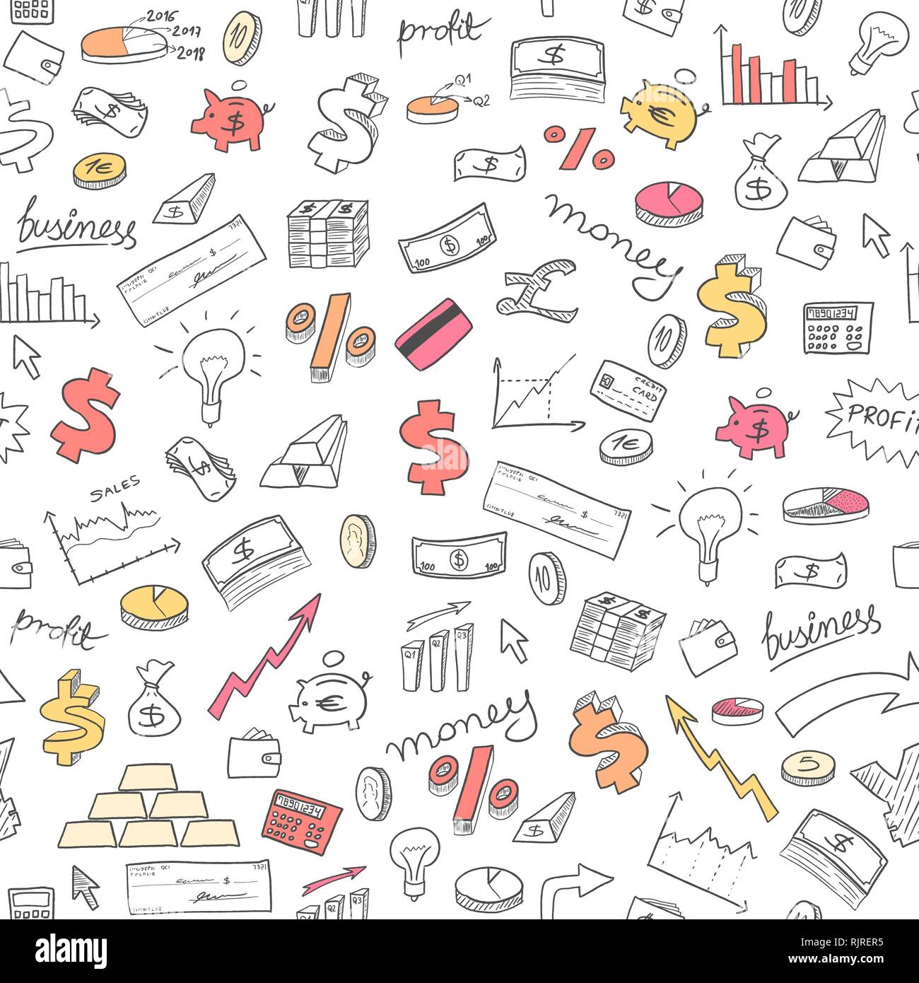 Money background - seamless doodle style illustration. Investment ...