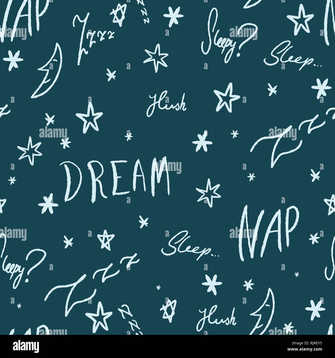Sleepy doodle - sleep time vector pattern with handwritten words Stock ...