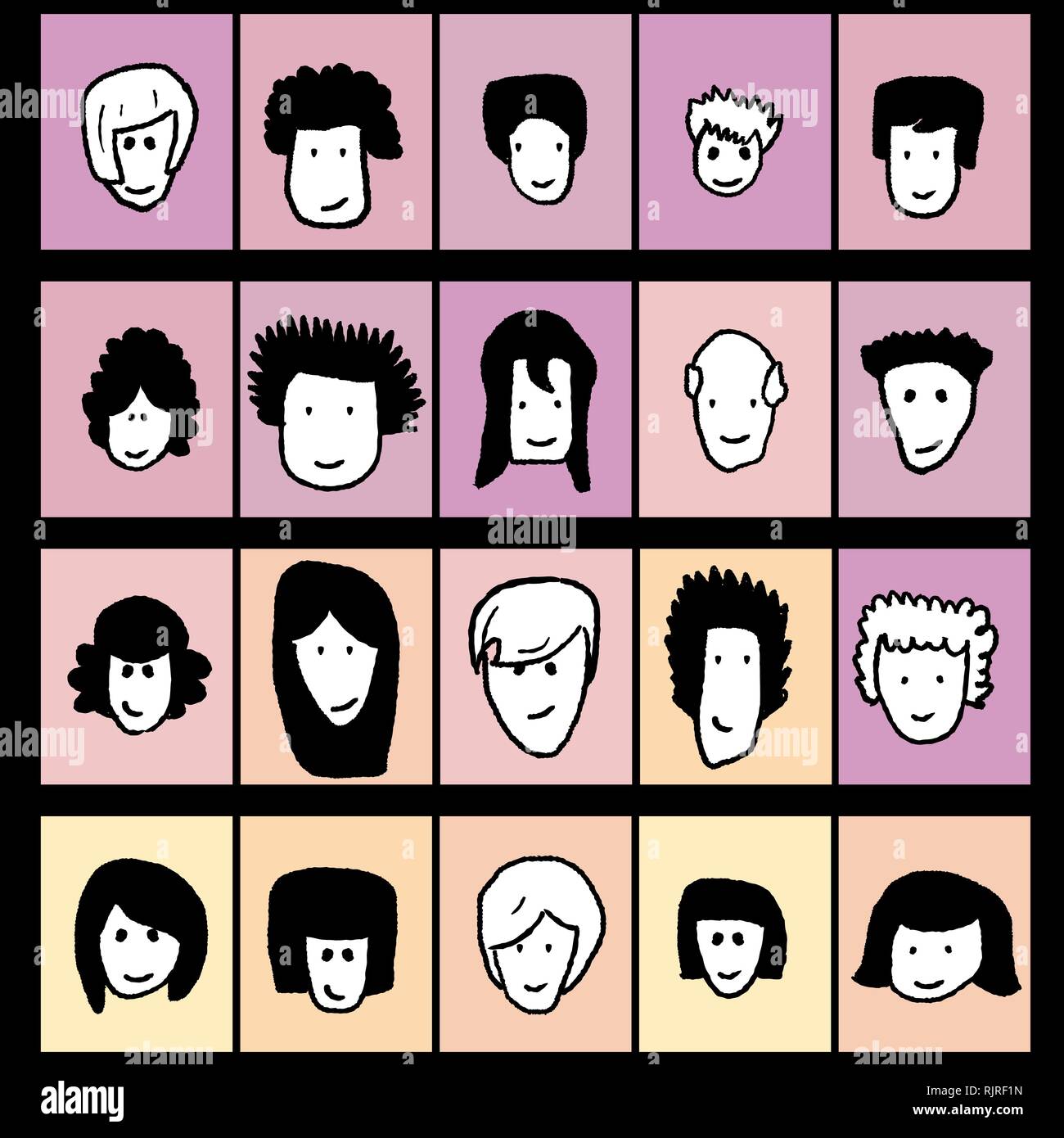 Cartoon avatars icon set - cute doodle vector faces Stock Vector Image ...