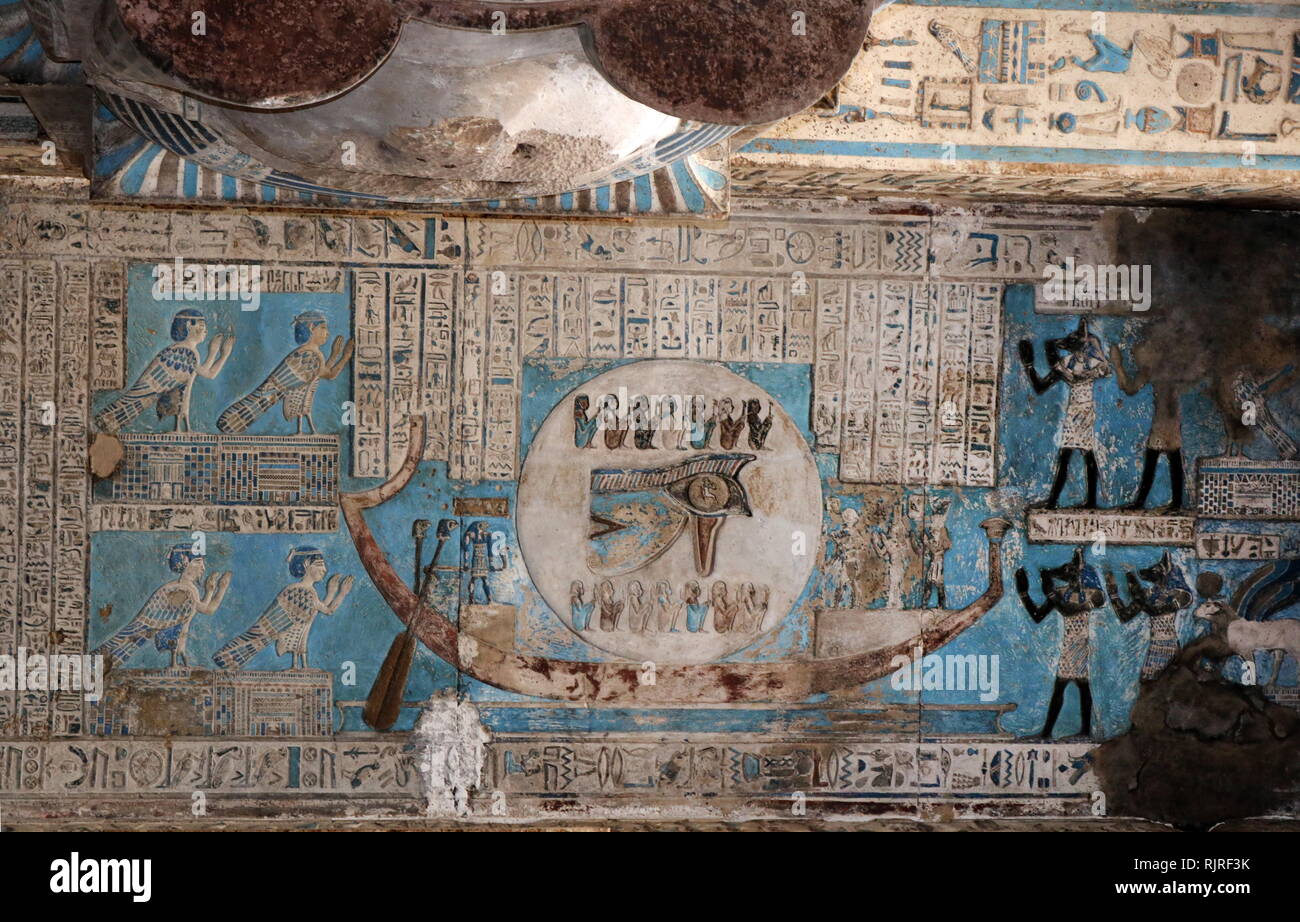 Astronomical scenes, depicted in a painted ceiling relief at the Temple ...