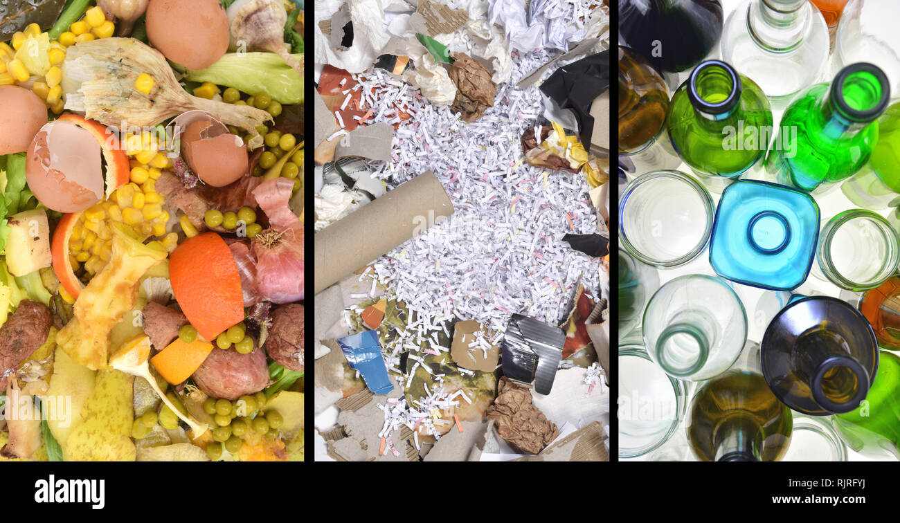 Recycled paper cardboard glass plastic and metal hi-res stock ...