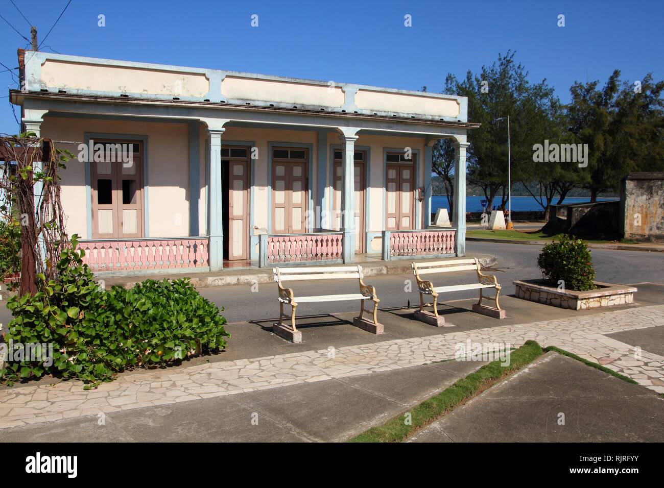 Baracoa, Cuba - colonial architecture. Colorful street view Stock Photo ...