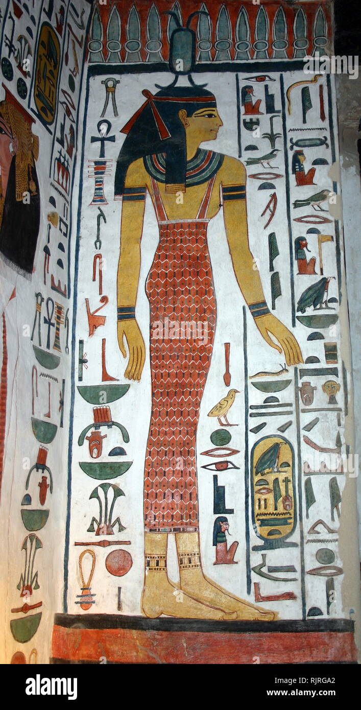 Wall painting inside the tomb (QV66) of Nefertari, in Egypt's Valley of ...