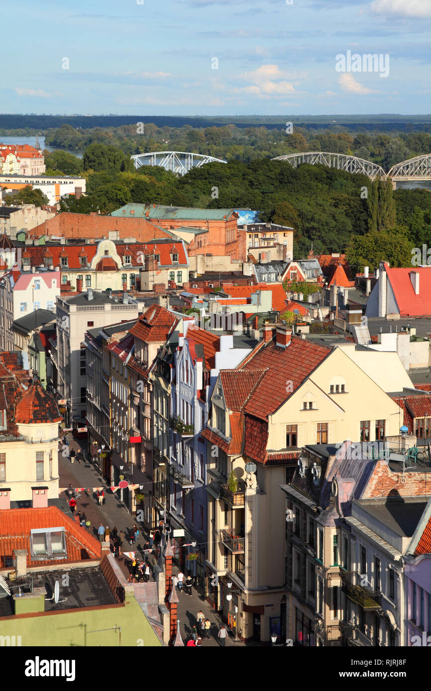Torun Old Town skyline - aerial view from town hall tower. The medieval ...