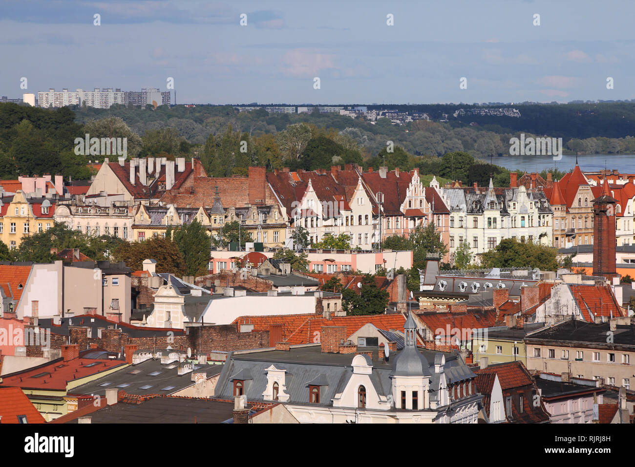 Torun Old Town skyline - aerial view from town hall tower. The medieval ...