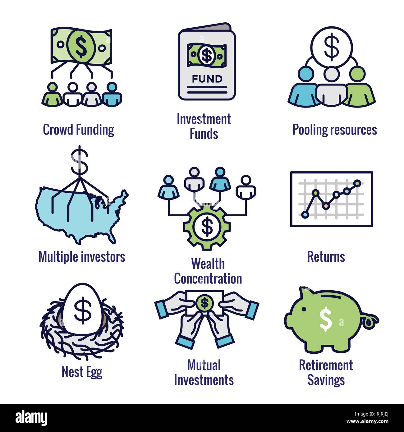 Retirement Investments / Dividend Income, Mutual Fund, IRA Icon set ...