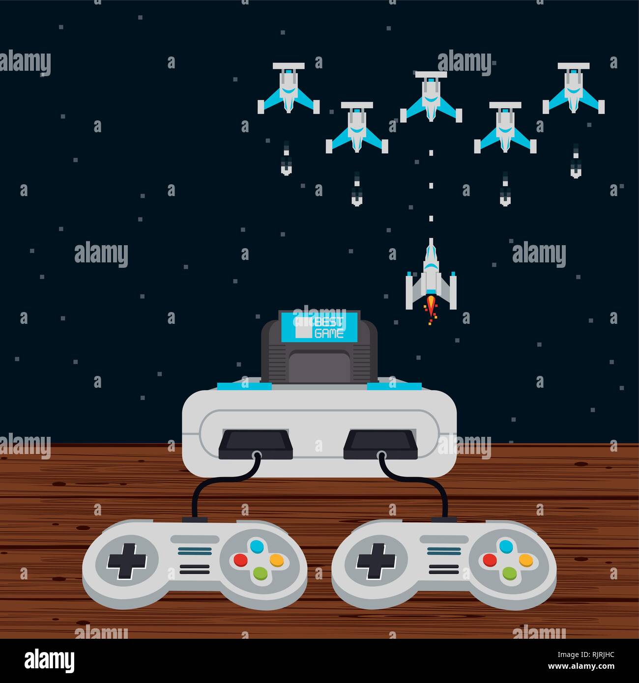 vintage videogame console with aliens spaceship Stock Vector Image ...