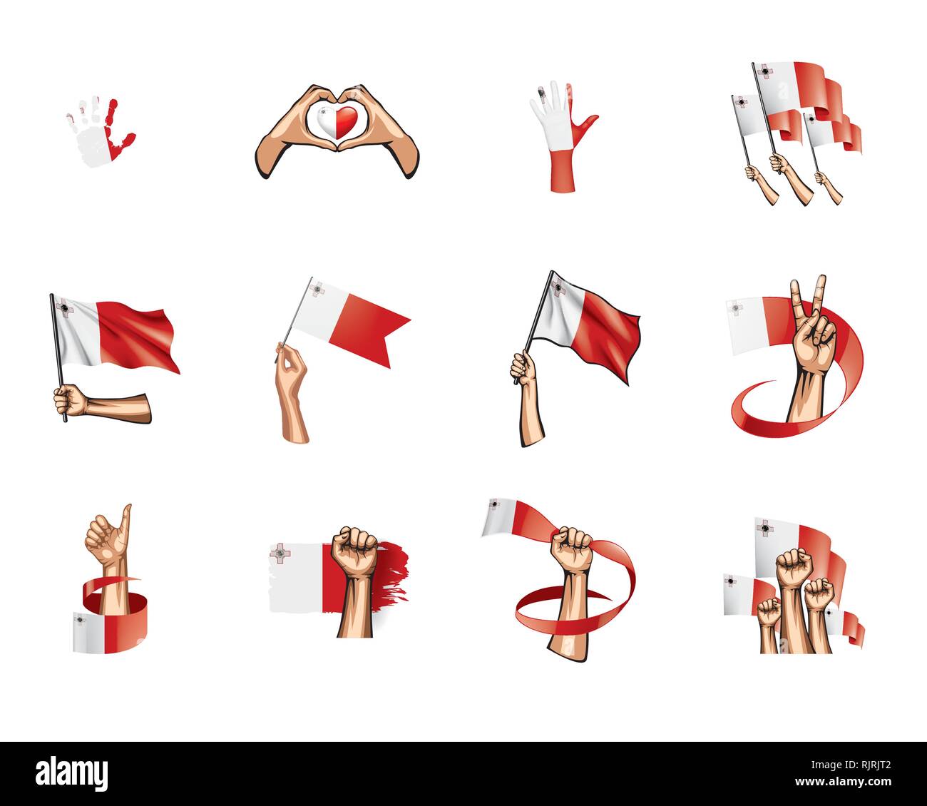 Malta flag and hand on white background. Vector illustration Stock ...
