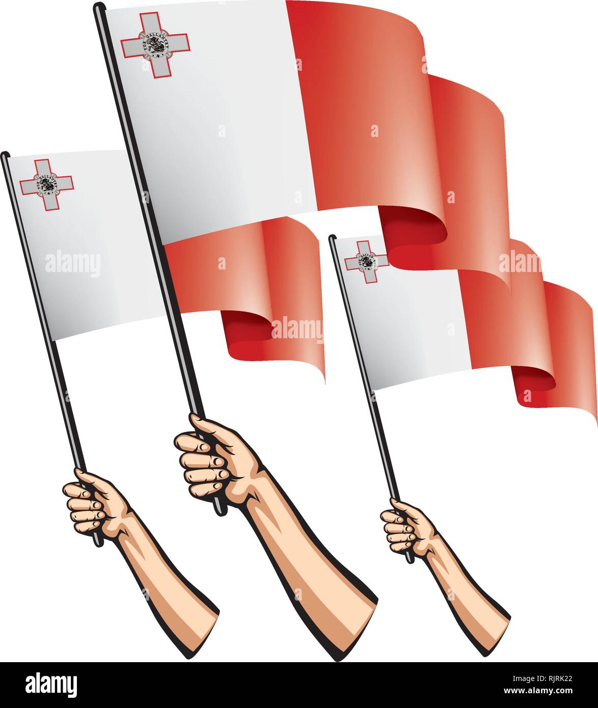 Malta flag and hand on white background. Vector illustration Stock ...