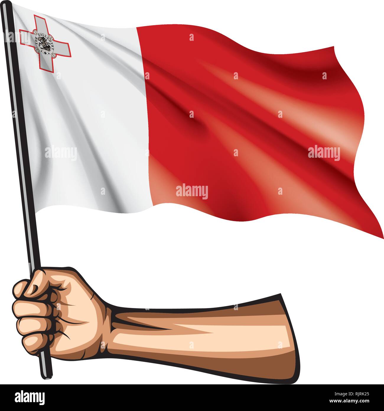Malta flag and hand on white background. Vector illustration Stock ...