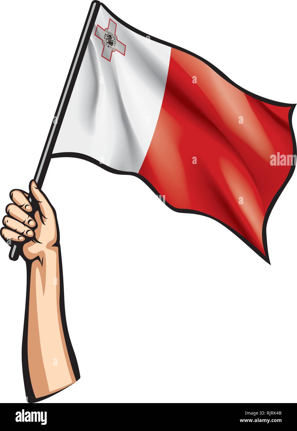 Malta flag and hand on white background. Vector illustration Stock ...