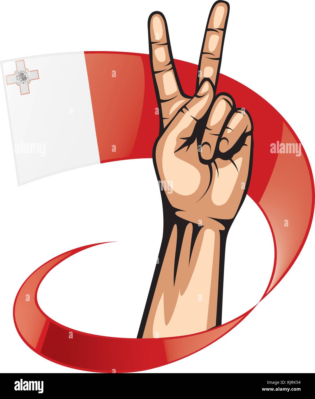 Malta flag and hand on white background. Vector illustration Stock ...