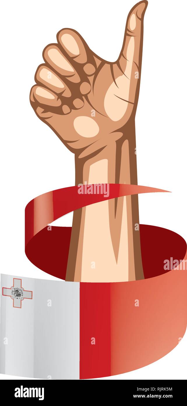 Malta flag and hand on white background. Vector illustration Stock ...