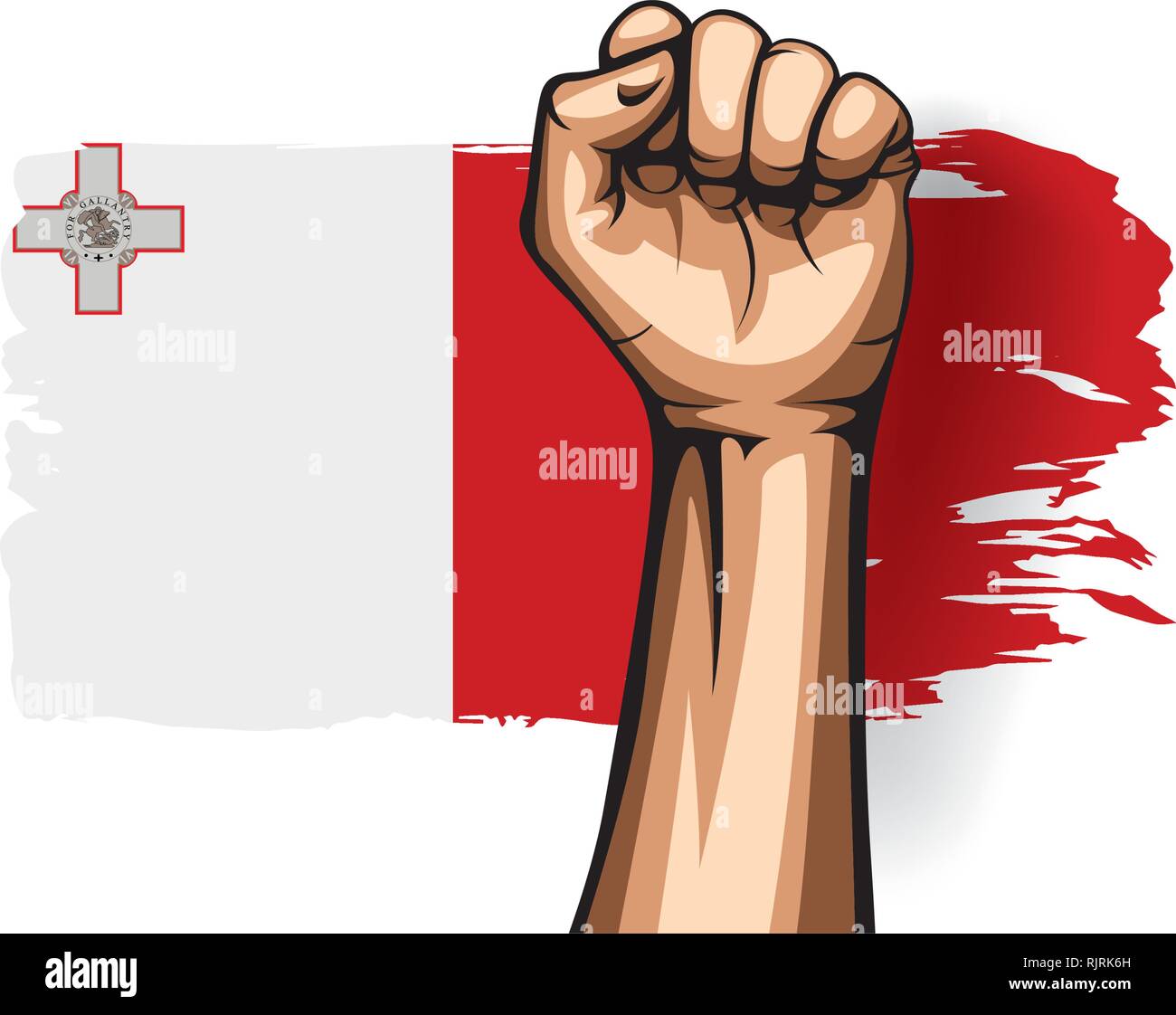 Malta flag and hand on white background. Vector illustration Stock ...