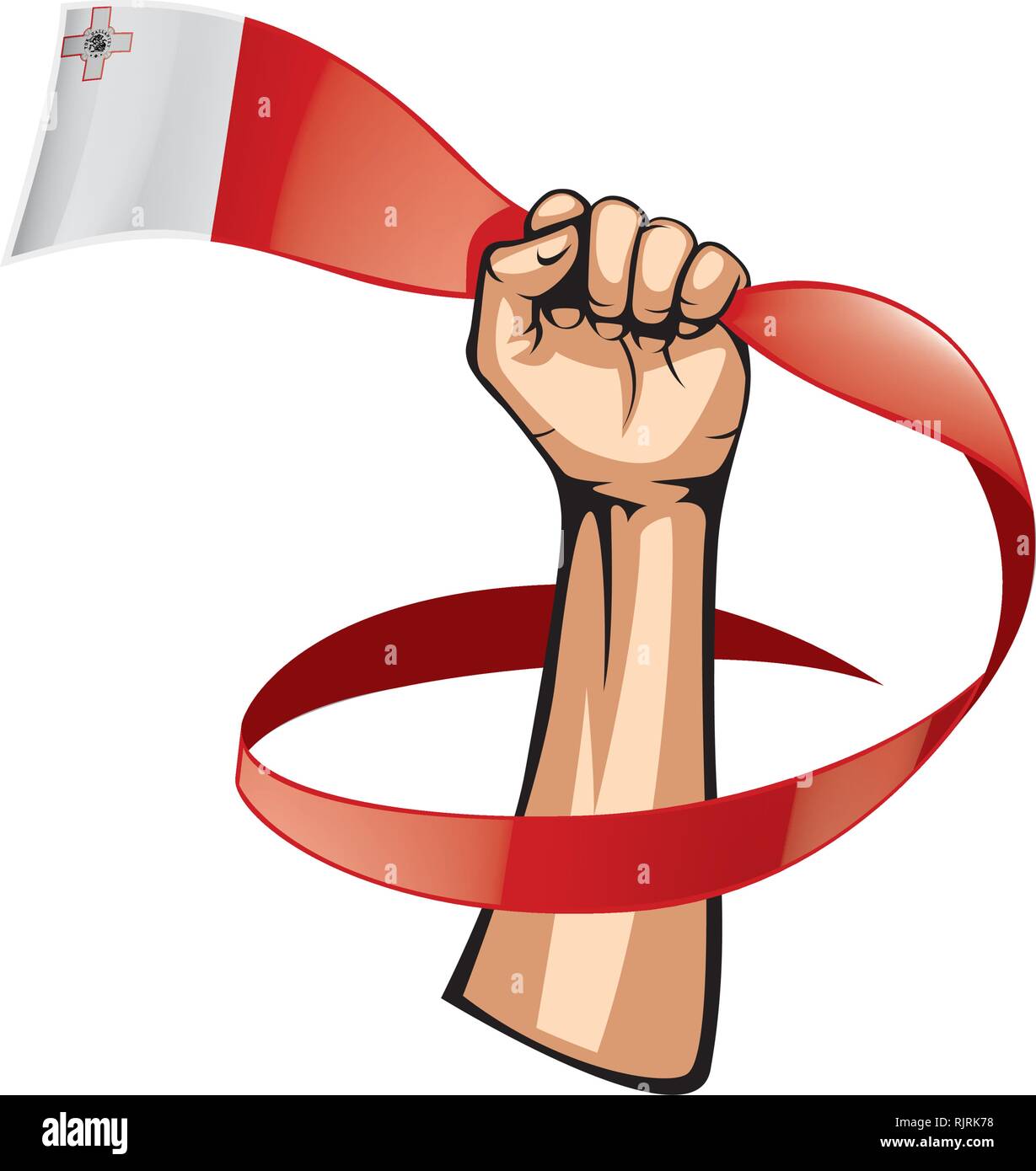 Malta flag and hand on white background. Vector illustration Stock ...