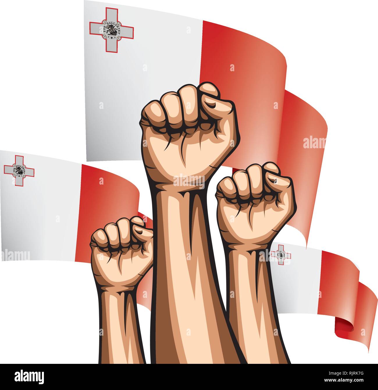 Malta flag and hand on white background. Vector illustration Stock ...