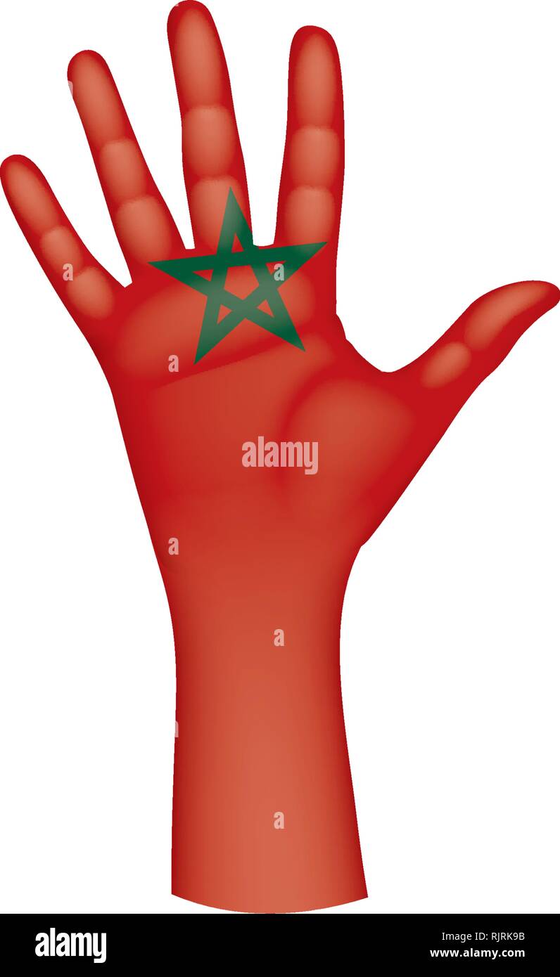 Morocco flag and hand on white background. Vector illustration Stock ...