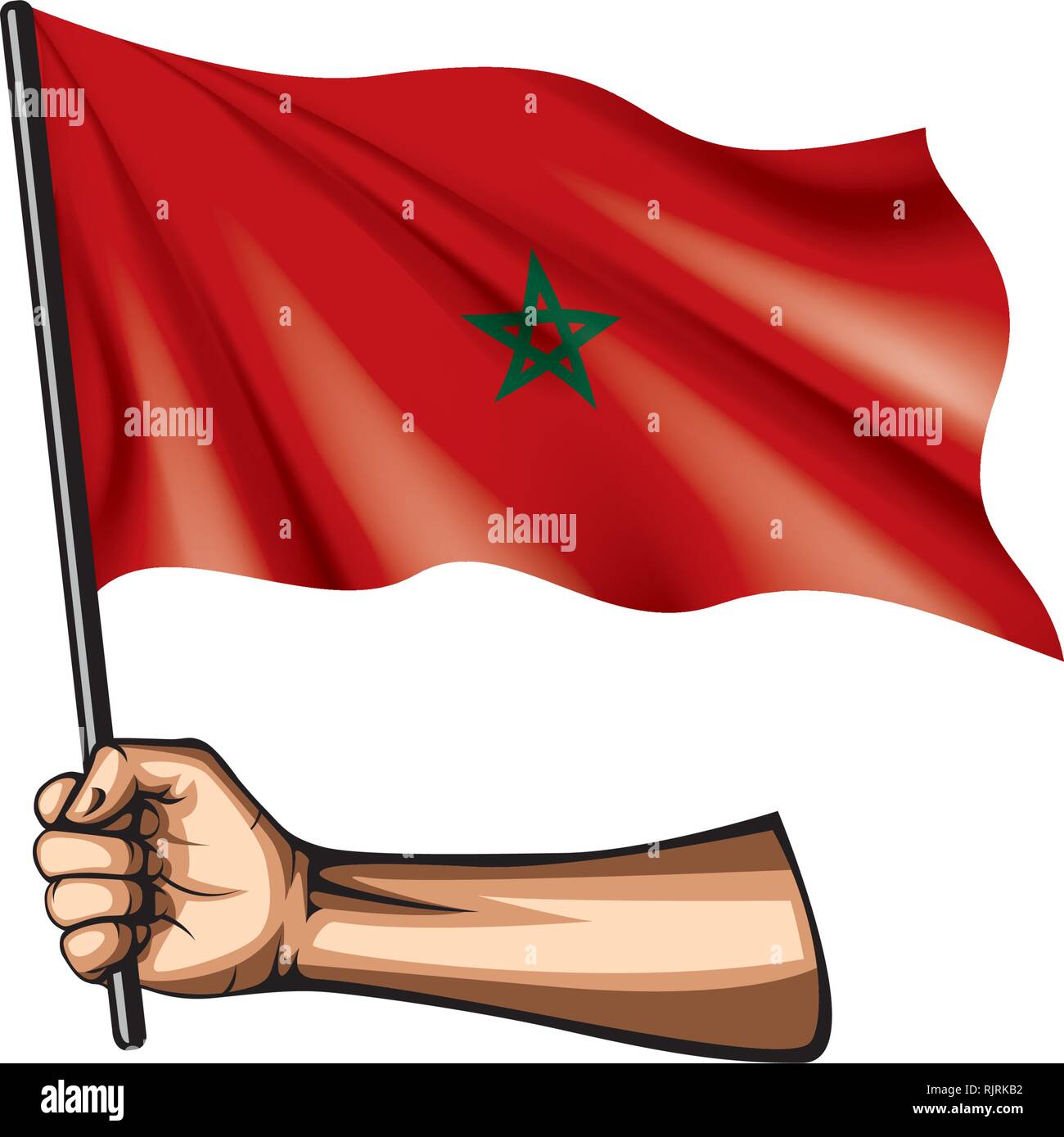 Morocco flag and hand on white background. Vector illustration Stock ...