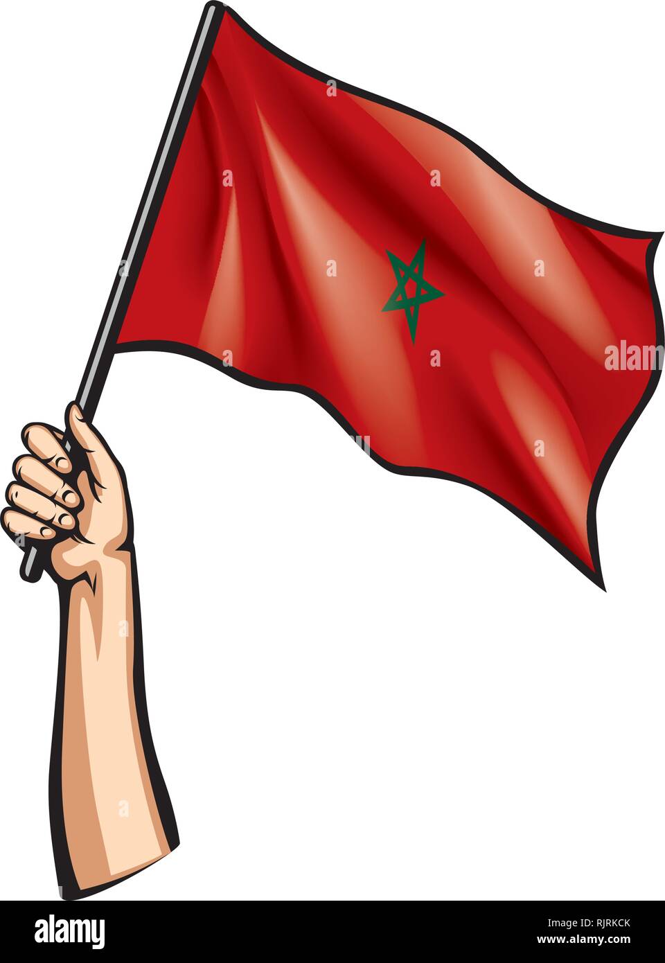 Morocco flag and hand on white background. Vector illustration Stock ...