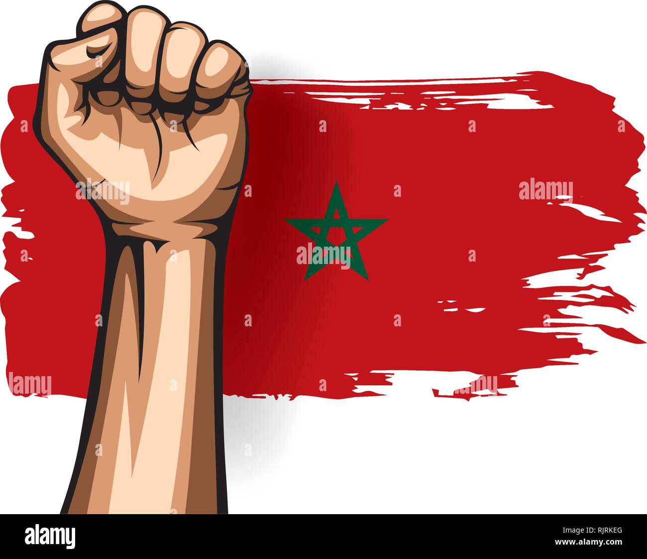 Morocco flag and hand on white background. Vector illustration Stock ...
