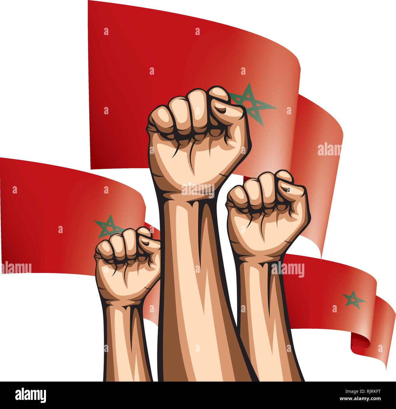 Morocco flag and hand on white background. Vector illustration Stock ...