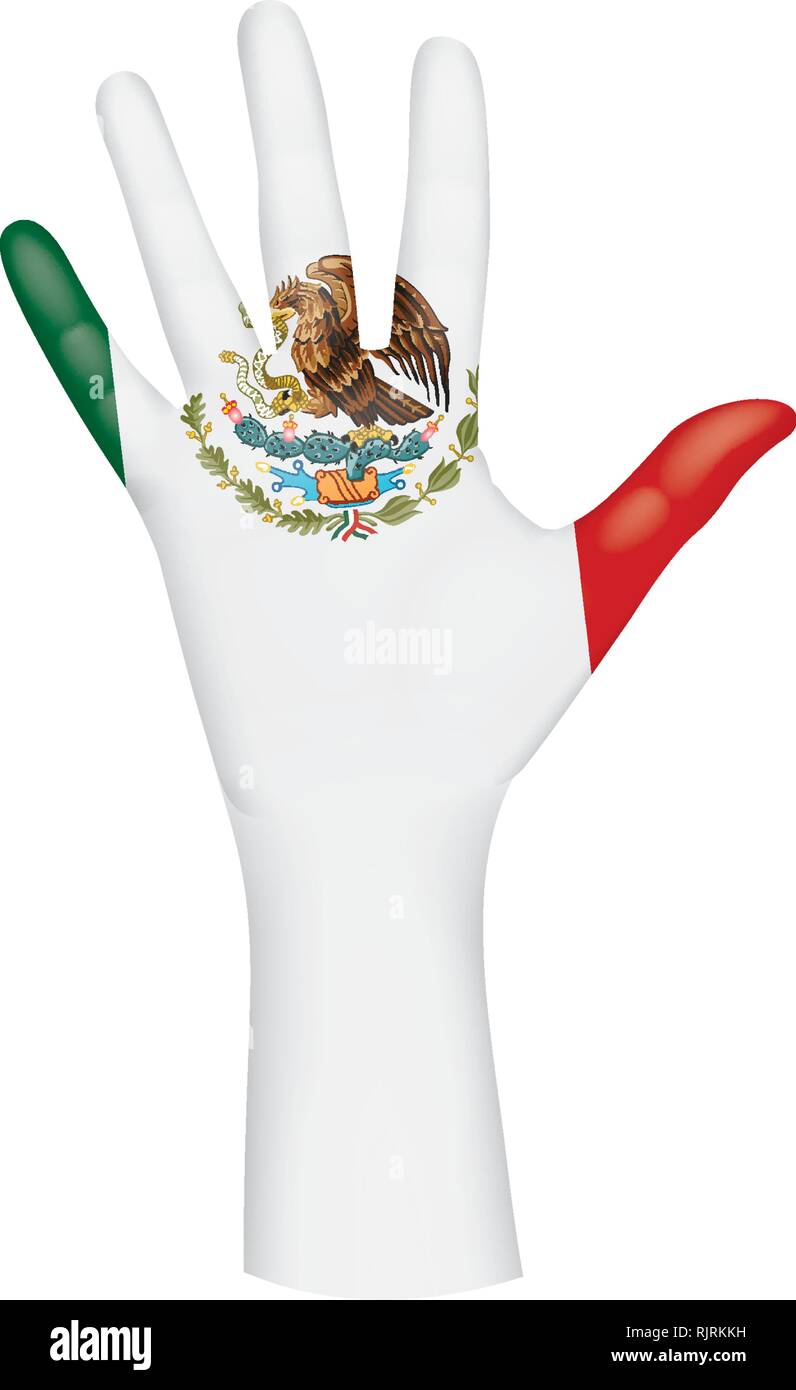 Mexican flag and hand on white background. Vector illustration Stock ...