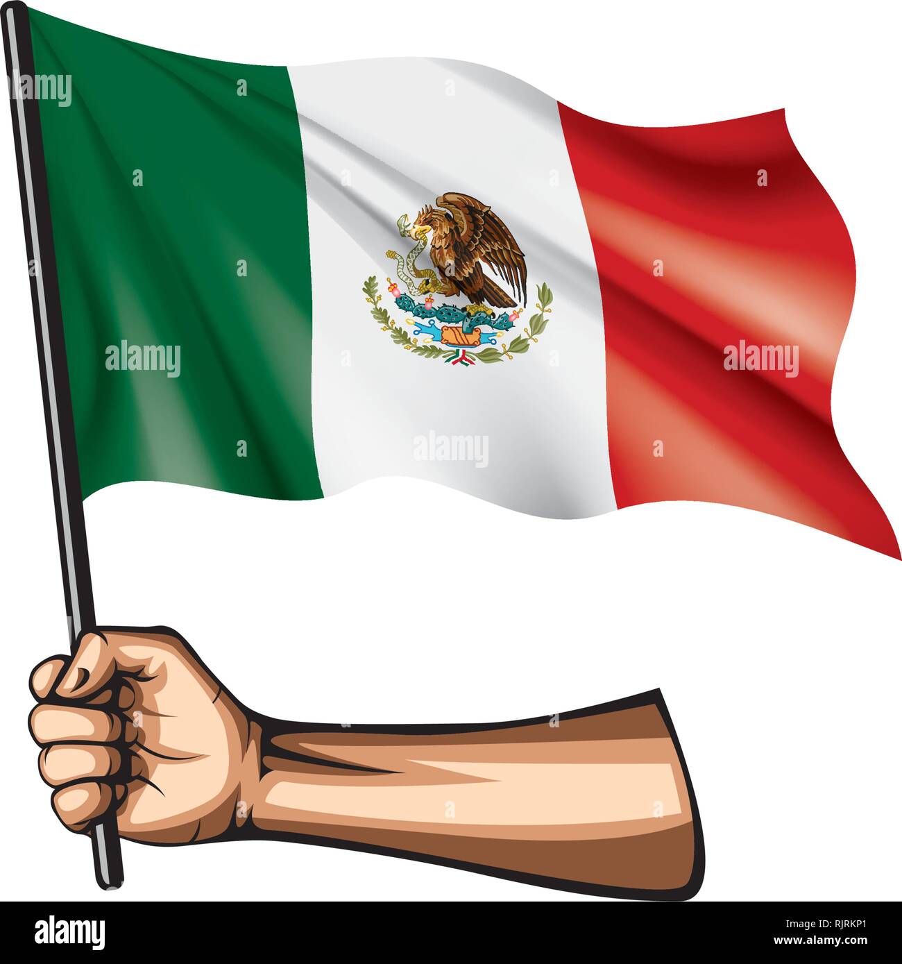 Mexican flag and hand on white background. Vector illustration Stock ...