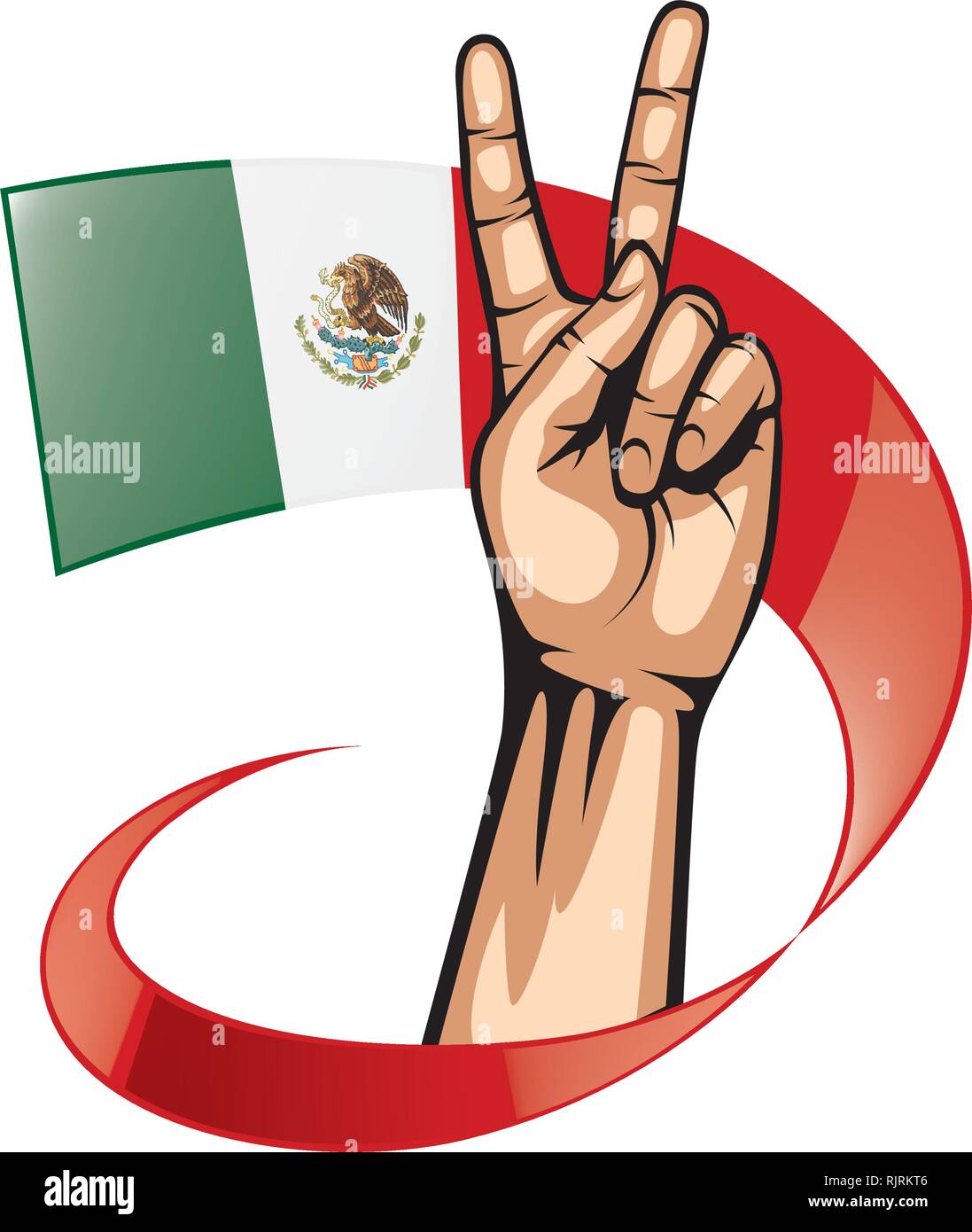 Mexican flag and hand on white background. Vector illustration Stock ...