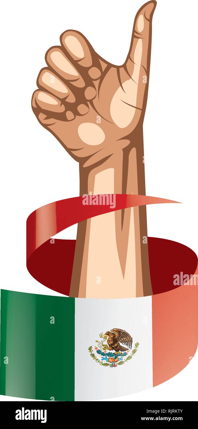 Mexican flag and hand on white background. Vector illustration Stock ...