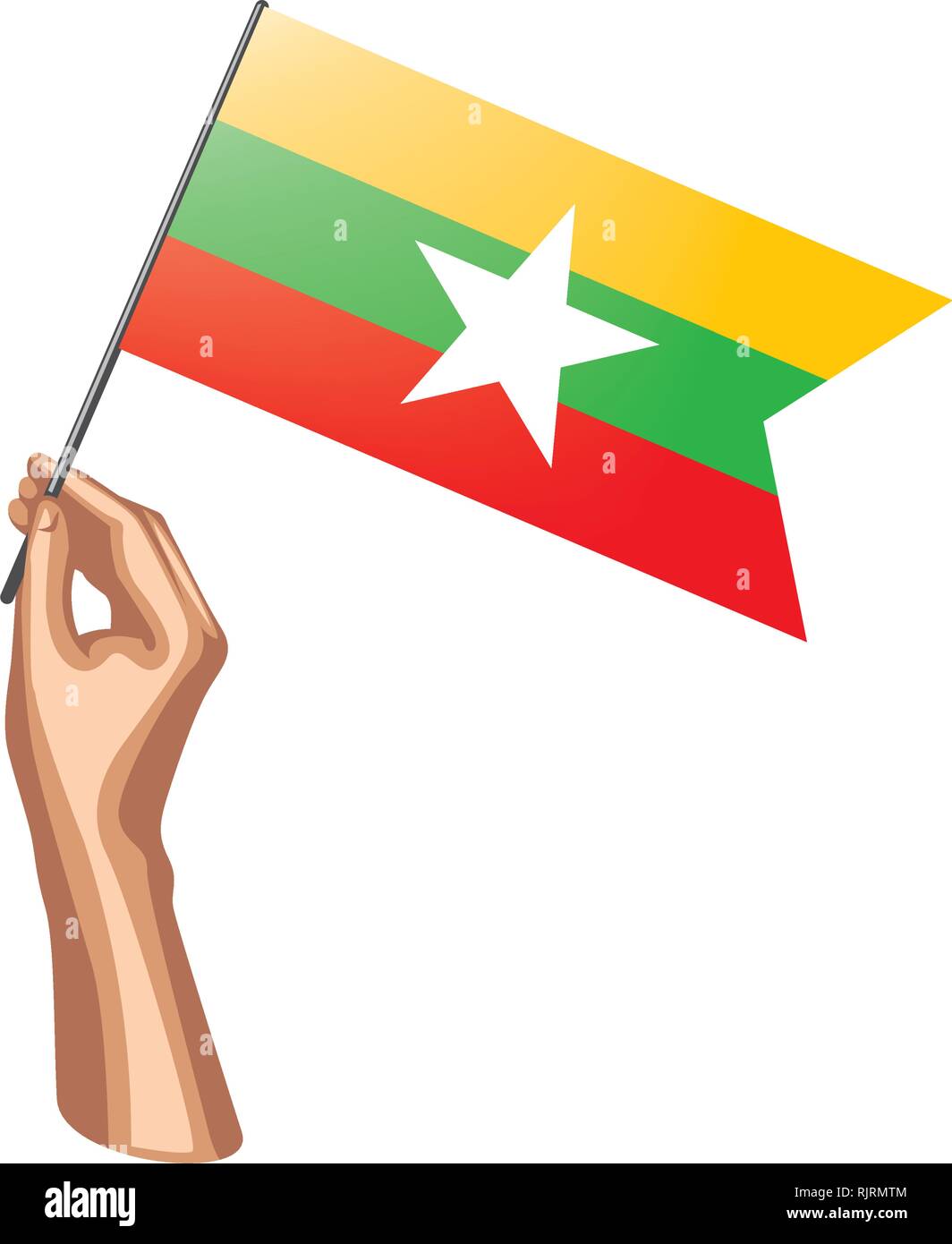 Myanmar flag and hand on white background. Vector illustration Stock ...