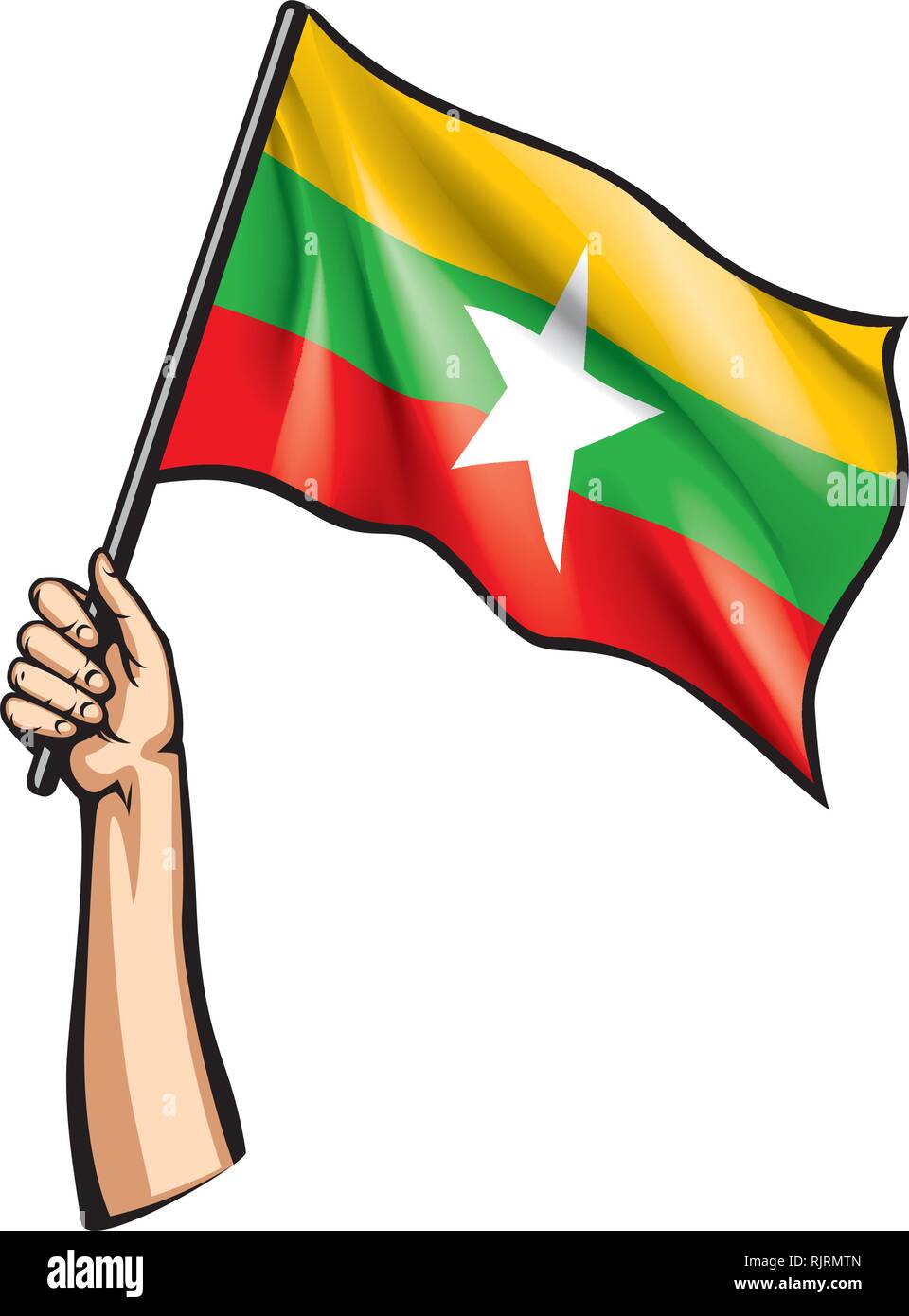 Myanmar Flag And Hand On White Background Vector Illustration Stock