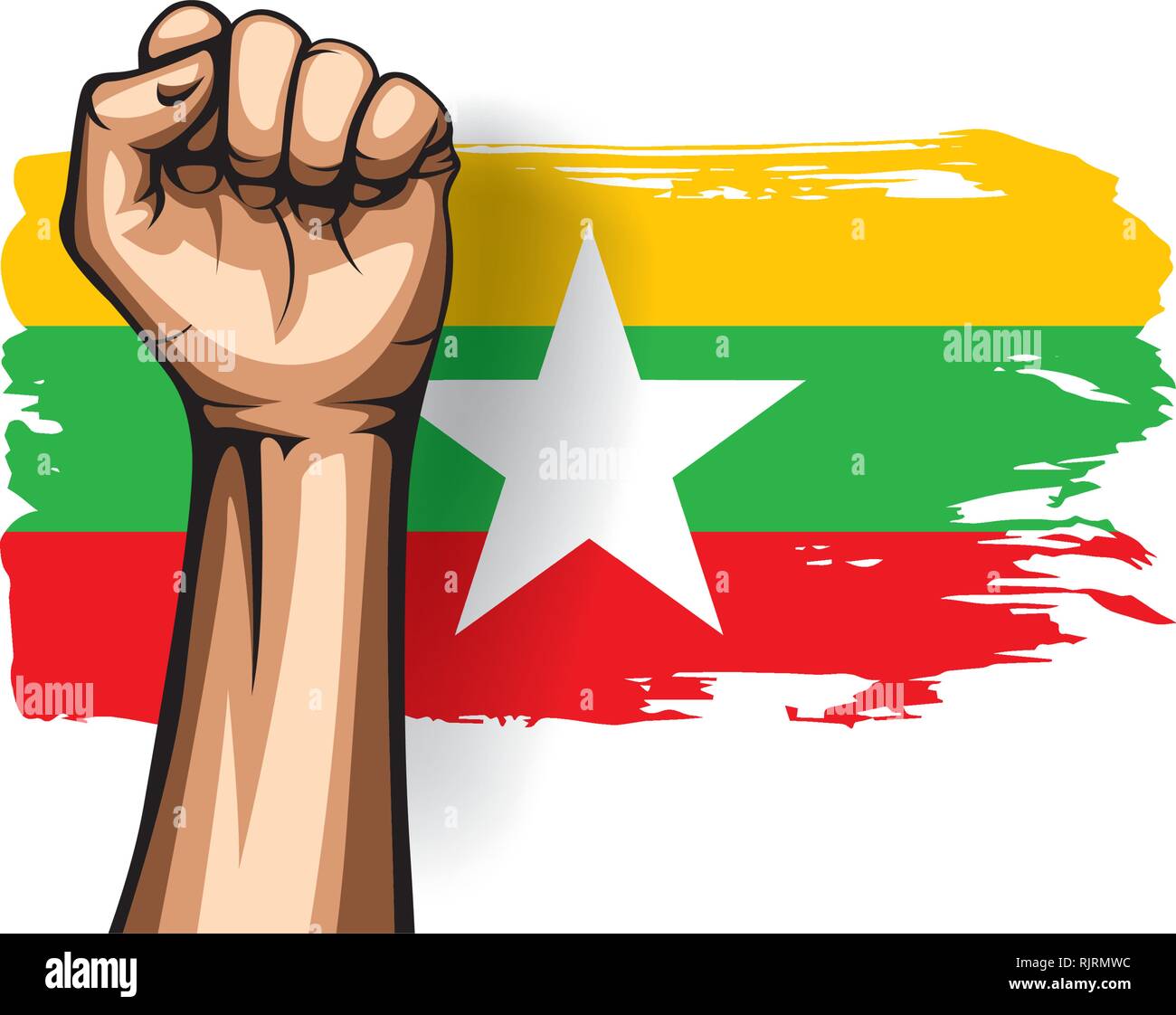 Myanmar flag and hand on white background. Vector illustration Stock ...