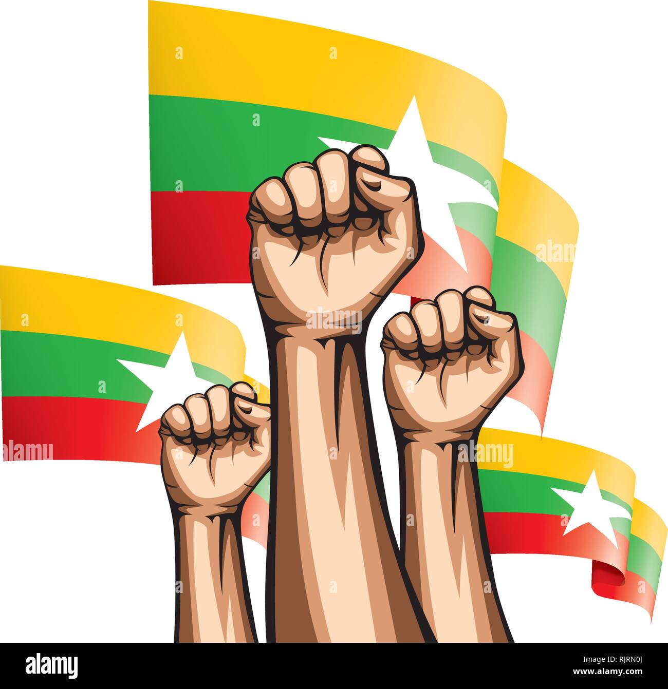 Myanmar flag and hand on white background. Vector illustration Stock ...