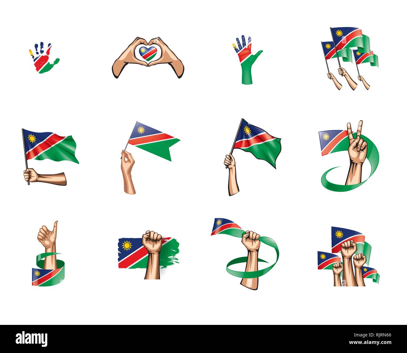 Namibia flag and hand on white background. Vector illustration Stock ...