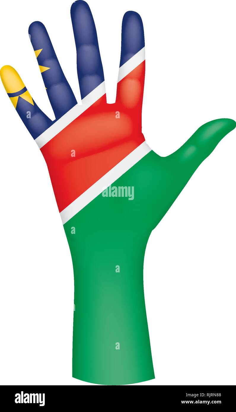 Namibia flag and hand on white background. Vector illustration Stock ...