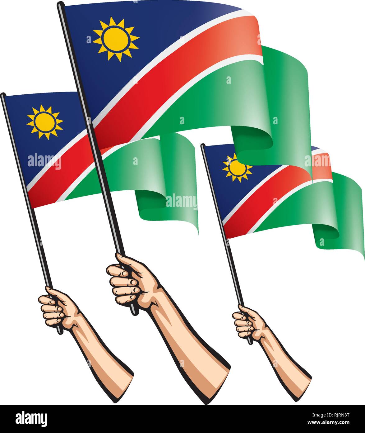 Namibia flag and hand on white background. Vector illustration Stock ...
