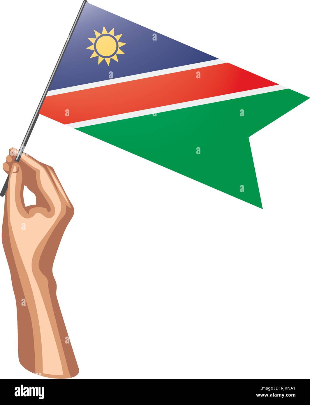 Namibia flag and hand on white background. Vector illustration Stock ...