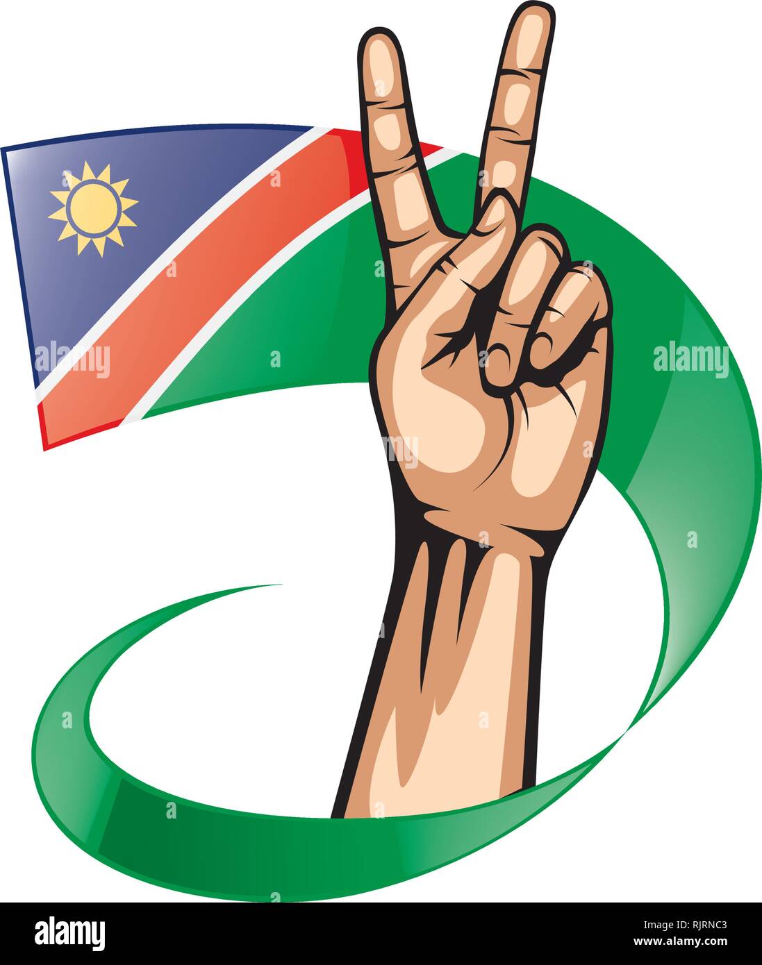 Namibia flag and hand on white background. Vector illustration Stock ...
